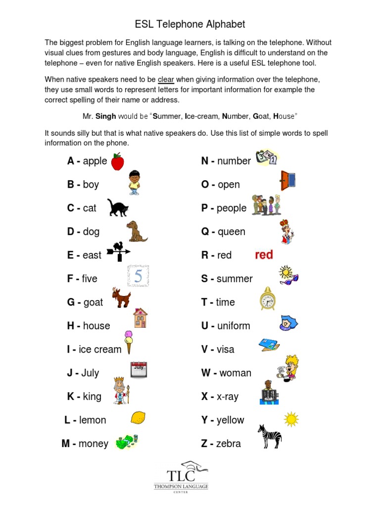 ESL Telephone Alphabet Pictures New | PDF