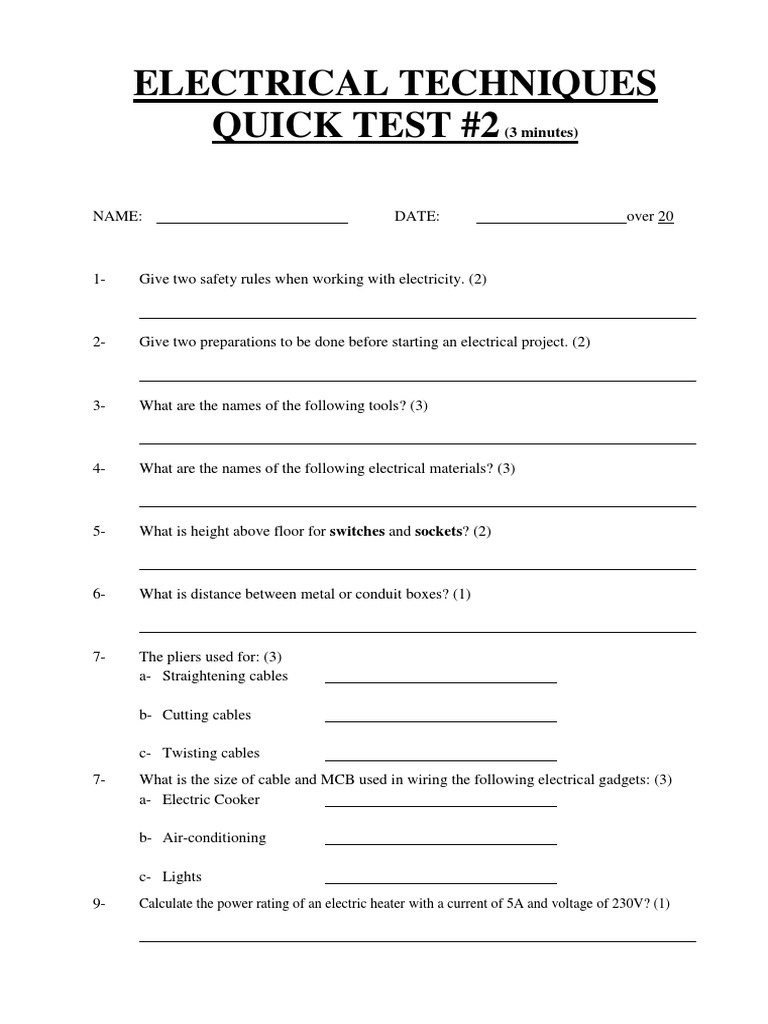 Electrical Quick Test #2 | PDF | Components | Electrical Equipment