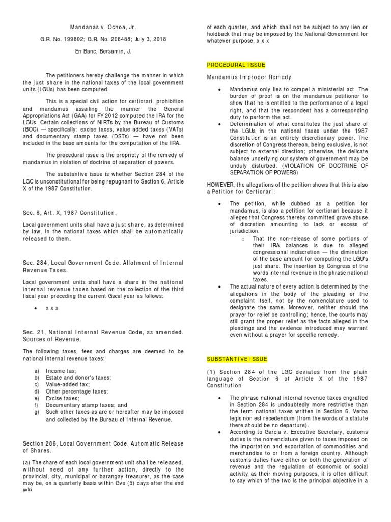 Mandanas v. Ochoa Case Overview | PDF | Mandamus | Decentralization