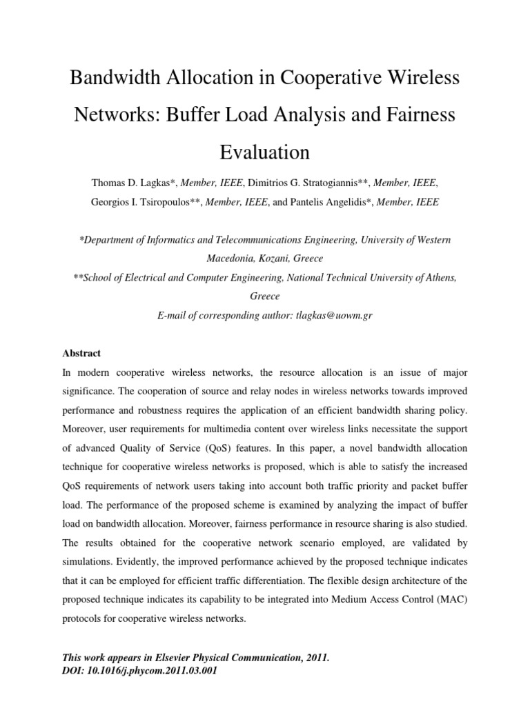 Bandwidth Allocation in Cooperative Wireless Networks Buffer Load Analysis and Fairness ...