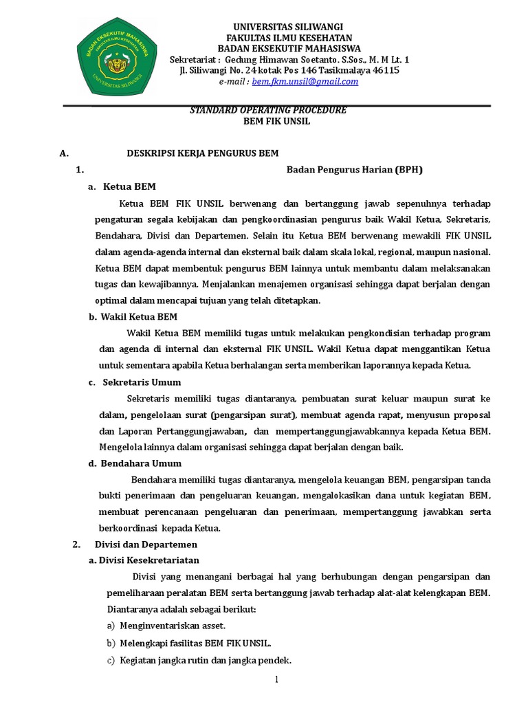 Sop Bem Fik Unsil 2018 | PDF