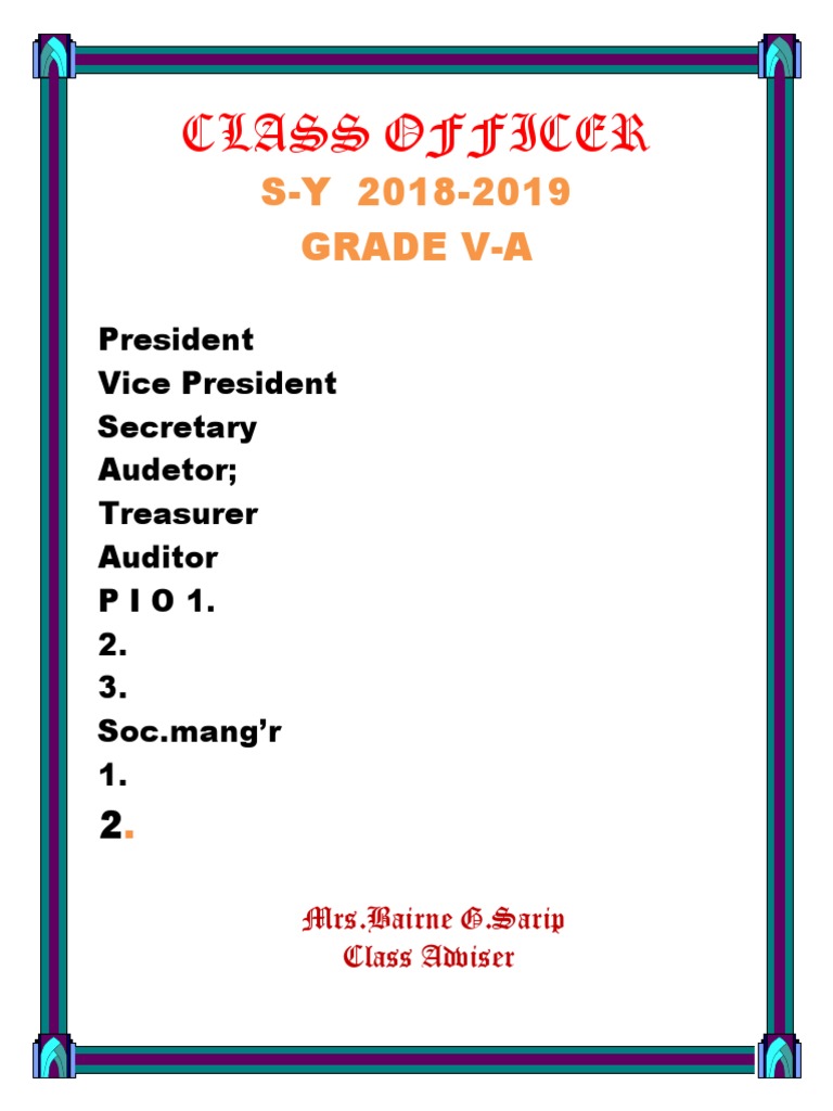Class Officer: S-Y 2018-2019 Grade V-A | PDF