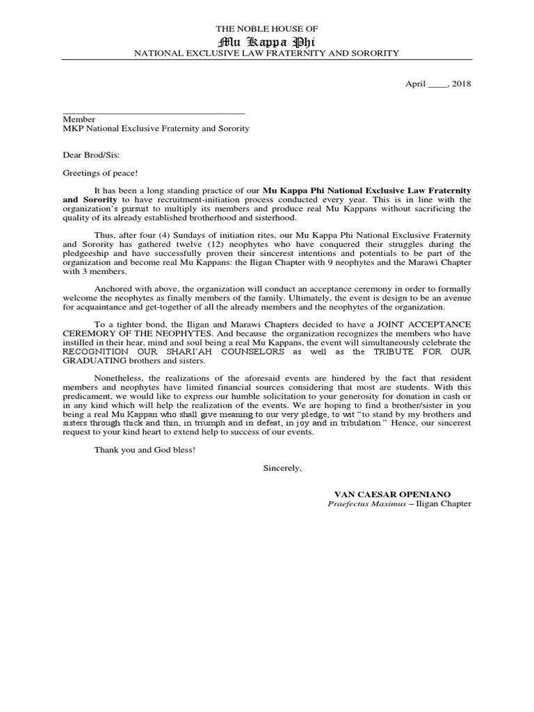 Solicitation Letter | PDF | Fraternities And Sororities