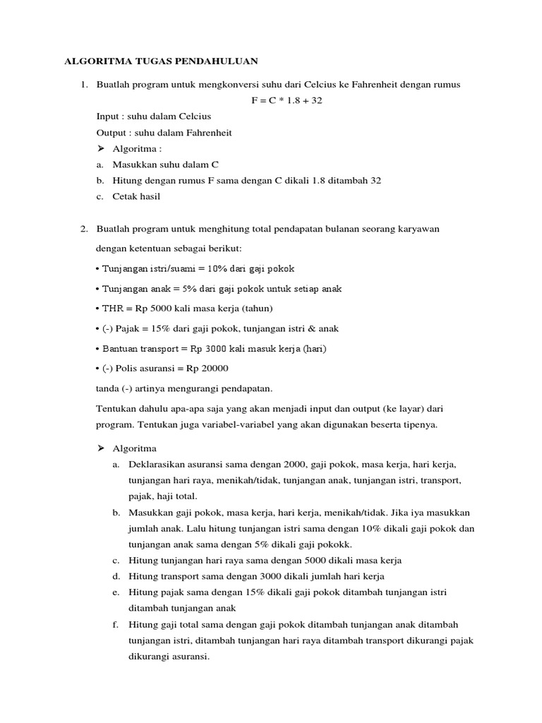 Algoritma Tugas Pendahuluan | PDF | Metode & Bahan Ajar