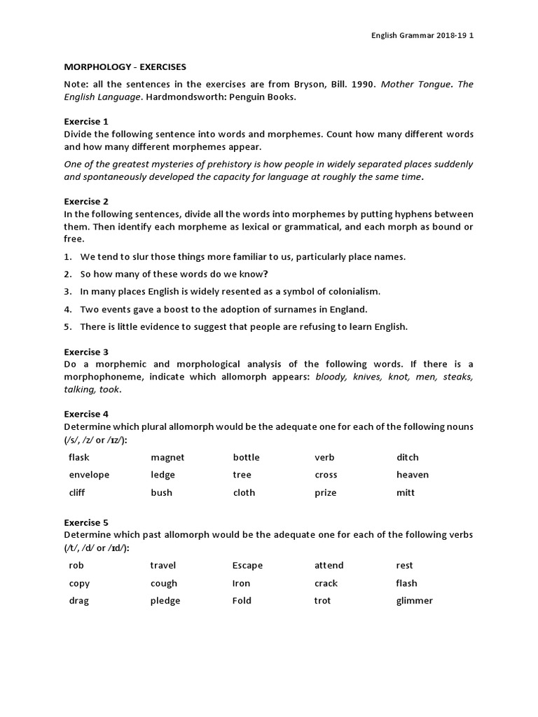 2. Exercises-morphology | Morphology (Linguistics) | Word