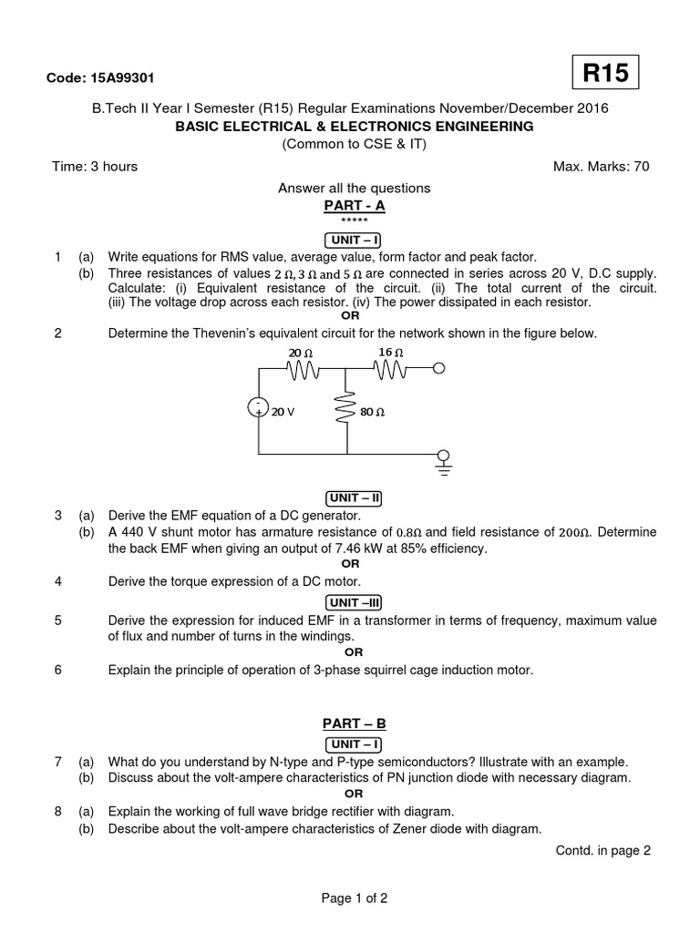15A99301 Basic Electrical & Electronics Engineering | PDF | Electric Motor | Electrical Network
