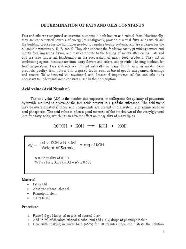 Analytical Methods To Measure The Constants of Fats and Oils-1 | PDF ...