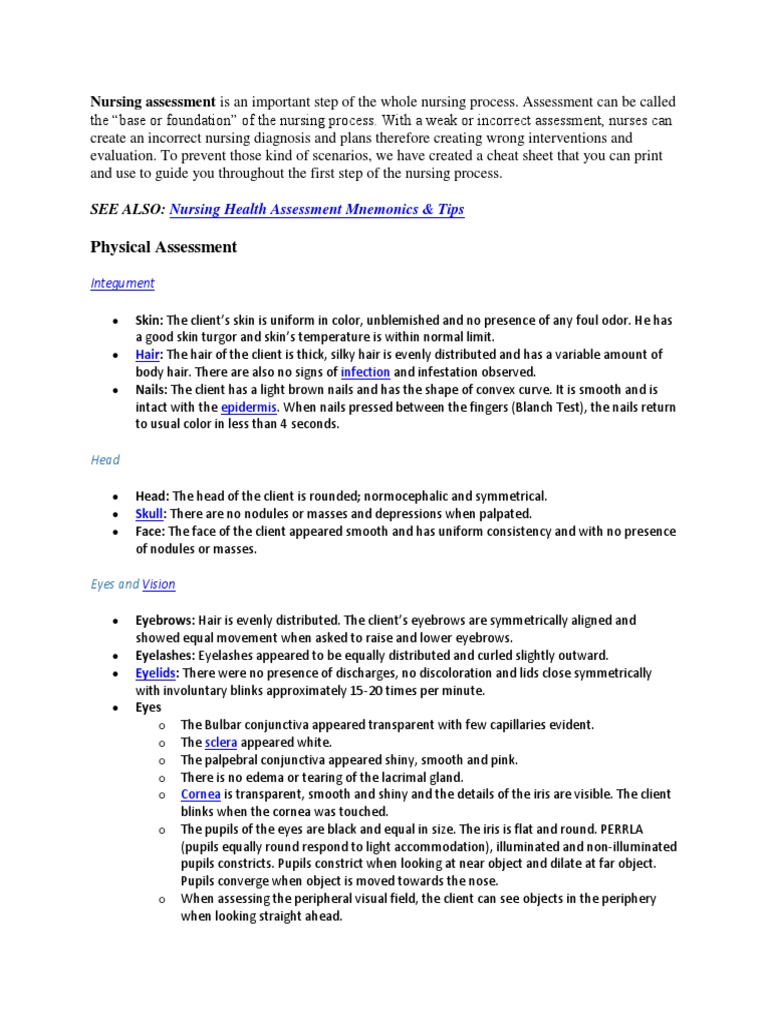 Complete Head-To-Toe Physical Assessment Cheat Sheet | PDF | Neck | Thorax