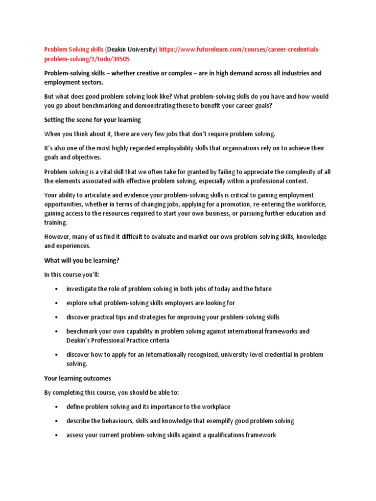 Problem Solving Skills | PDF | Creativity | Learning