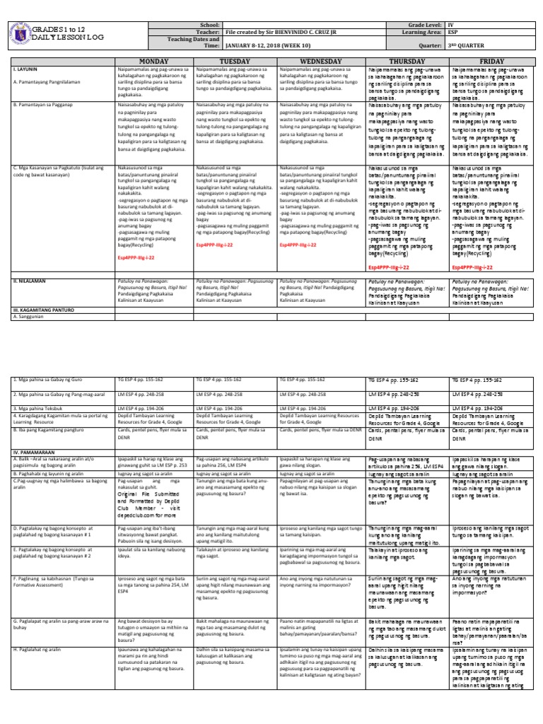DLL - Esp 4 - Q3 - W10 | PDF