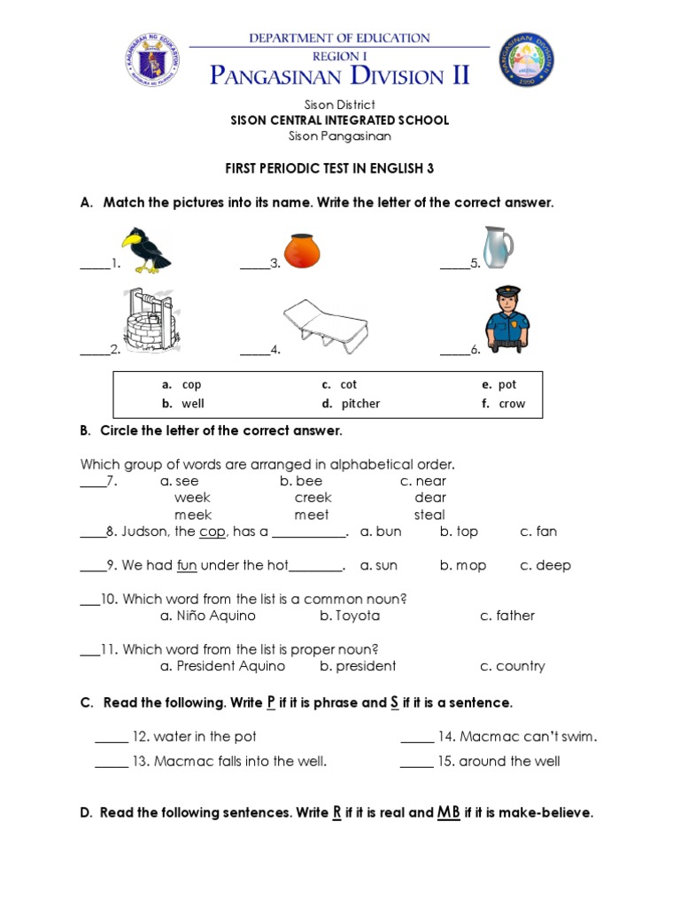1st Quarter Exam 2017-2018 | PDF | Linguistics | Syntax