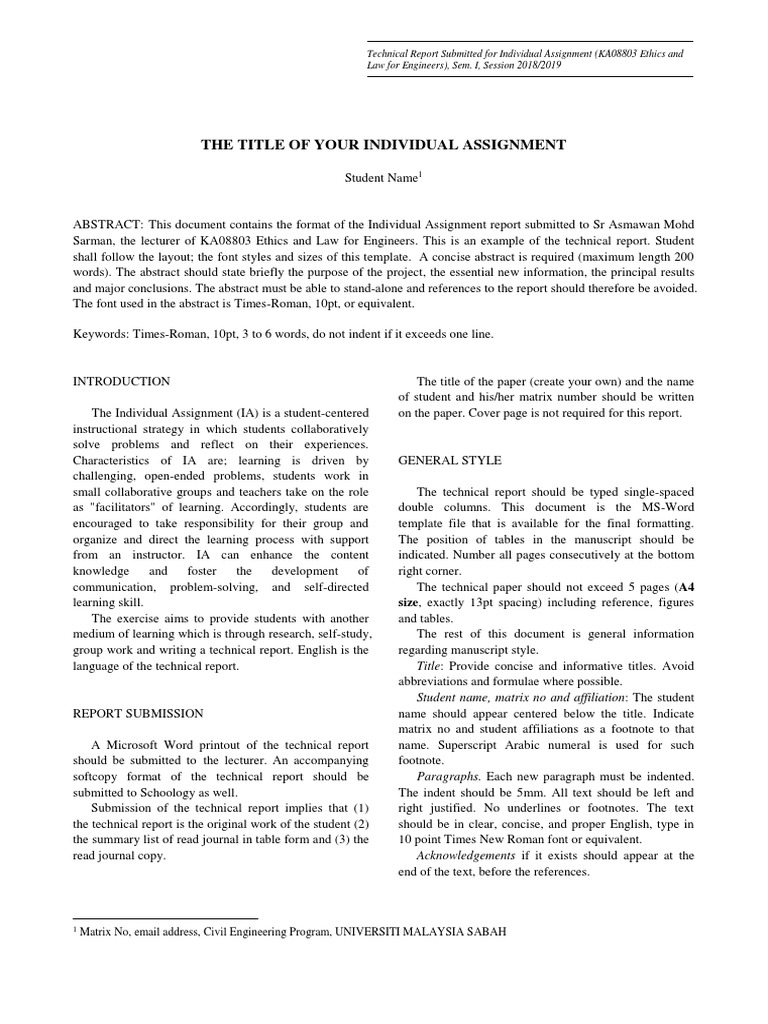 The Title of Your Individual Assignment | PDF | Typefaces | Paragraph