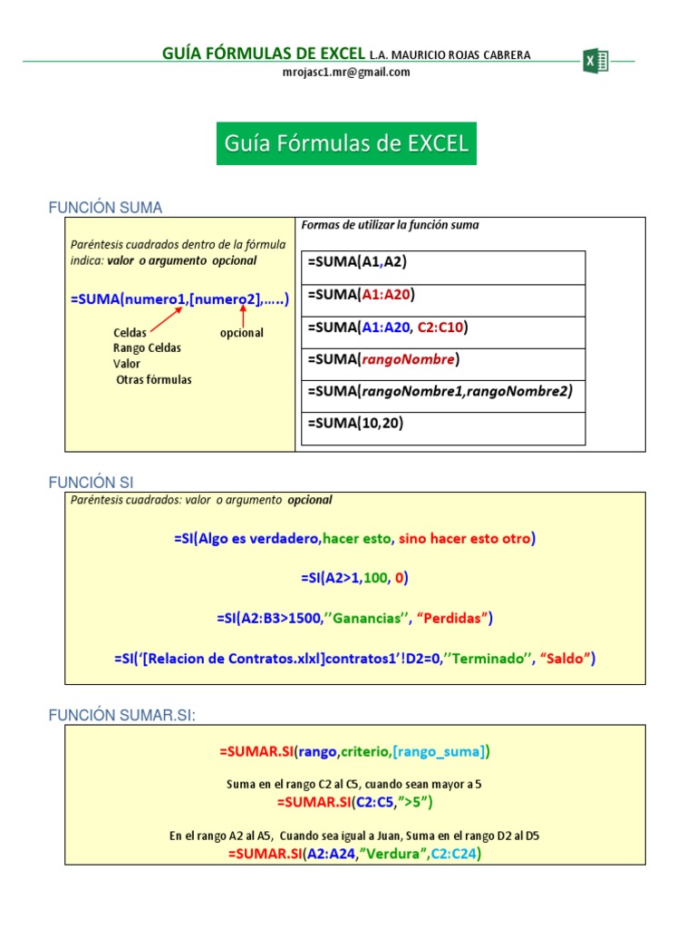 Excel Sintaxis Formulas | PDF | Microsoft Excel | Argumento