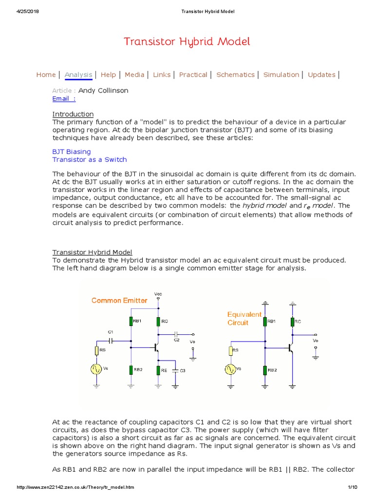 Transistor Hybrid Model Explained | PDF | Bipolar Junction Transistor ...