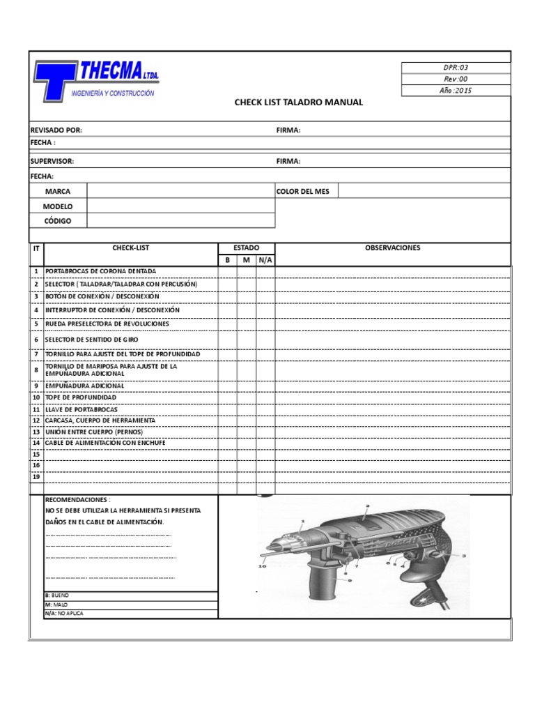 DPR-03 - Check List Taladro Manual | PDF DPR-03 - Check List Taladro Manual | PDF