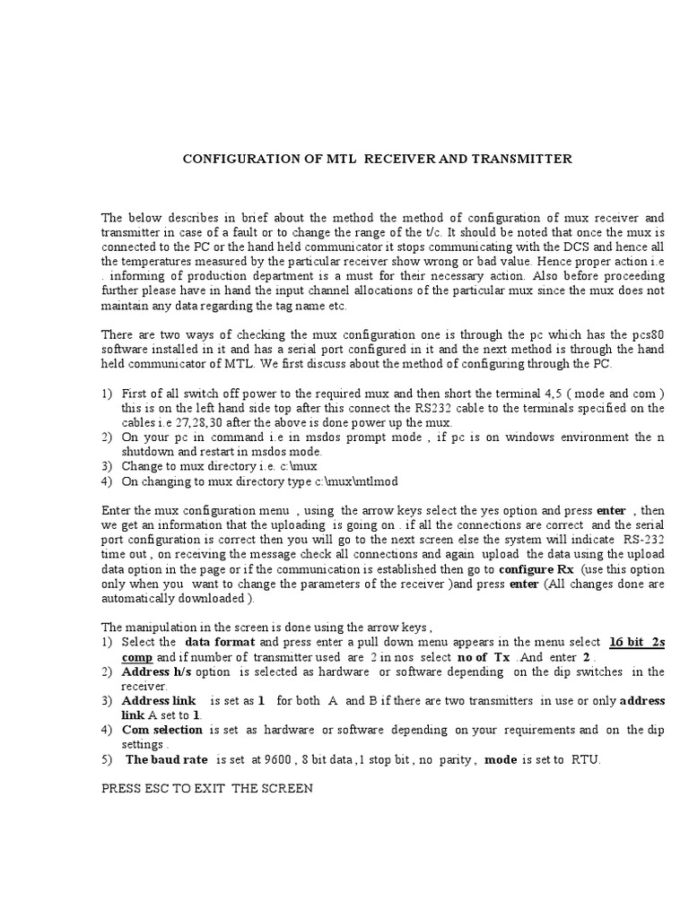 Configuration of MTL Receiver and Transmitter | PDF | Computer ...
