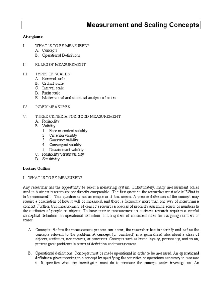 Measurements and Scaling Concepts | PDF | Validity (Statistics) | Level Of Measurement