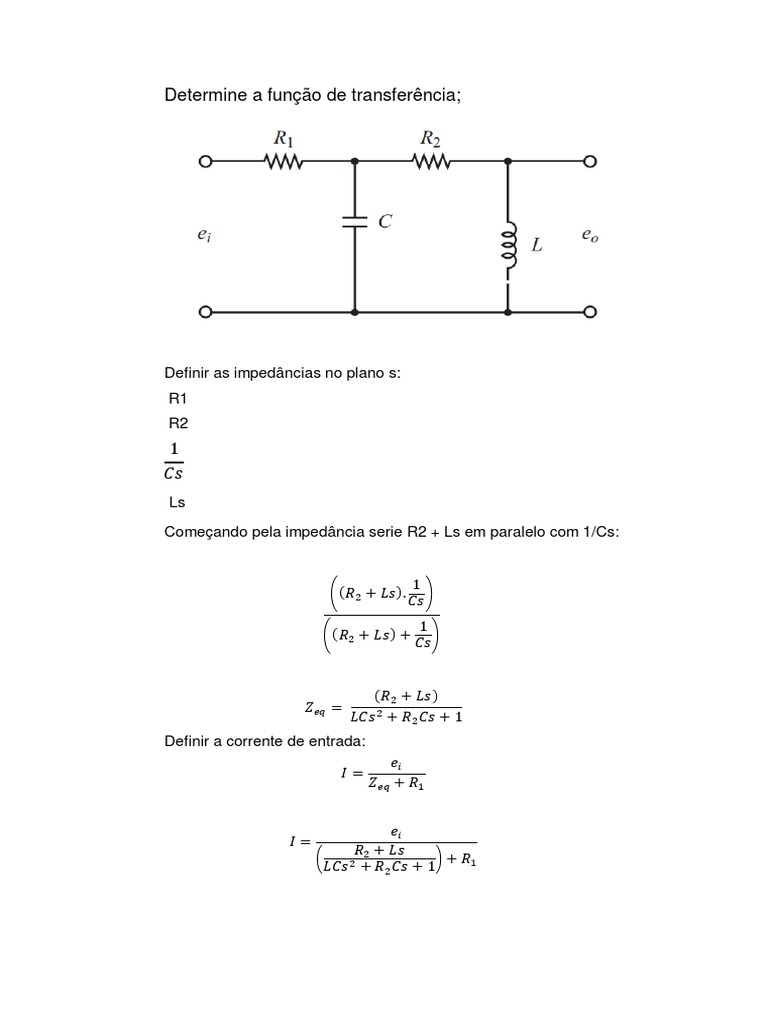 Função de transferência de circuito RLC série | PDF | Impedância ...