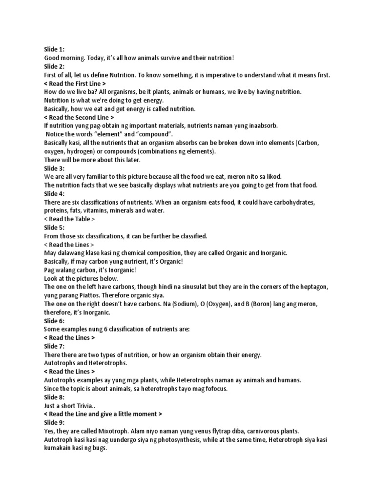 Animal Nutrition - Script | PDF | Nutrition | Diet & Nutrition