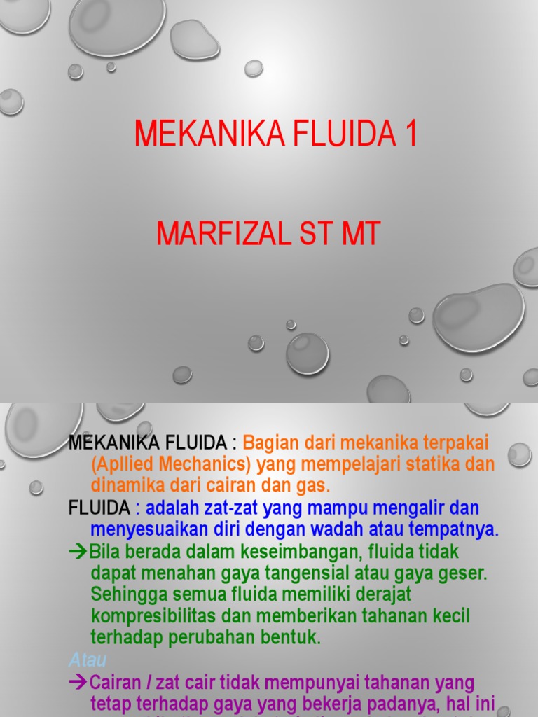 Mekanika Fluida 1 Pertemuan 01 | PDF