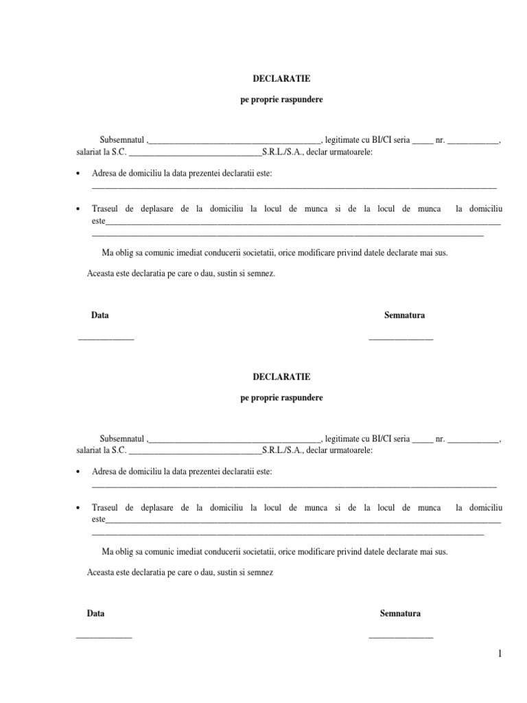 Declaratie Traseu Deplasare | PDF