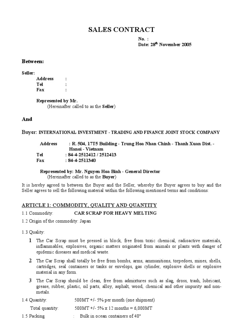 Vehicle Scrap Sale Agreement Template | PDF | Invoice | Arbitration