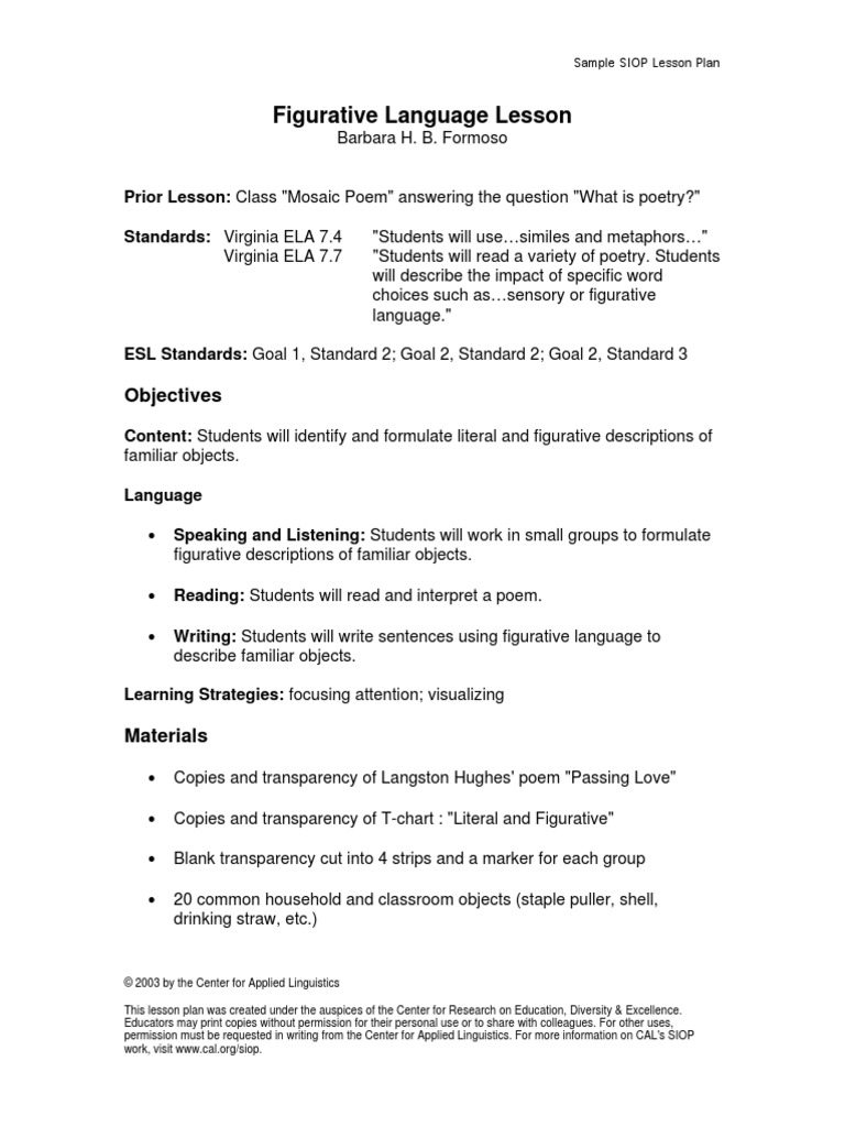 Figurative Language PDF | PDF | Lesson Plan | Poetry