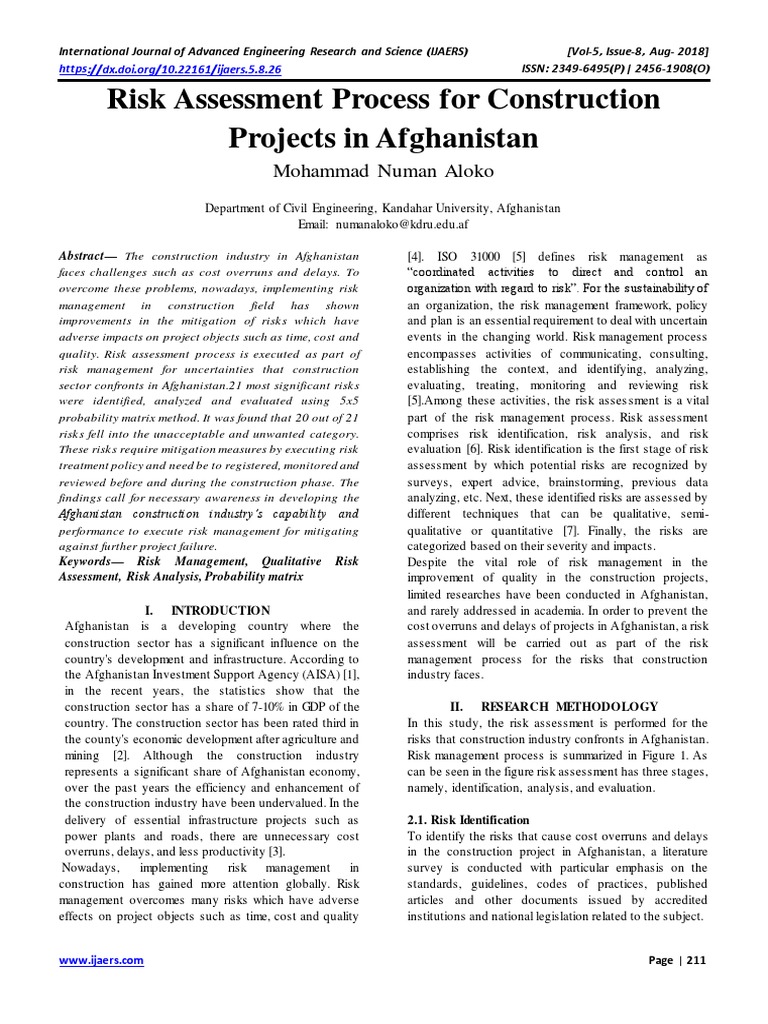 Risk Assessment Process For Construction Projects in Afghanistan | PDF ...