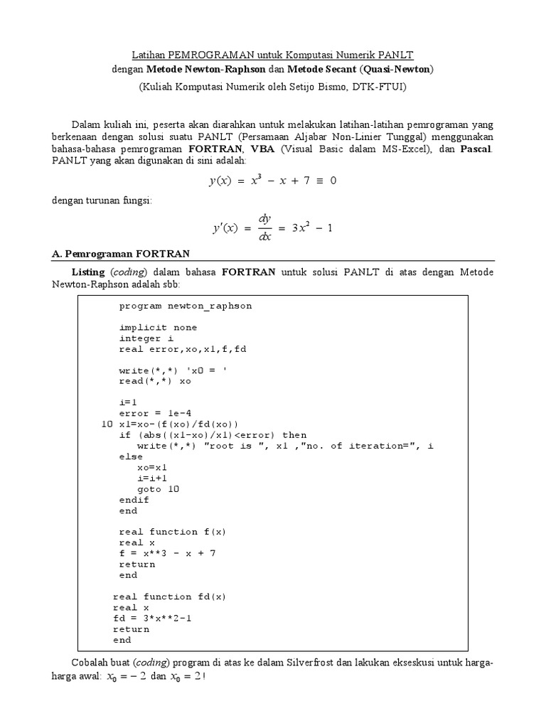 Latihan PEMROGRAMAN Untuk Komputasi Numerik PANLT | PDF