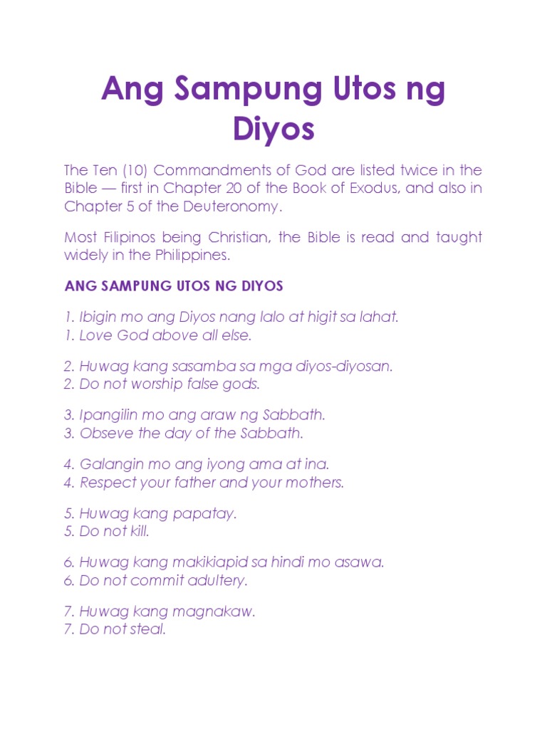 Ang Sampung Utos NG Diyos | PDF