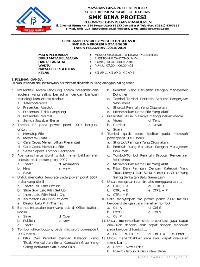 Soal Map Xii 2018.2019 | PDF