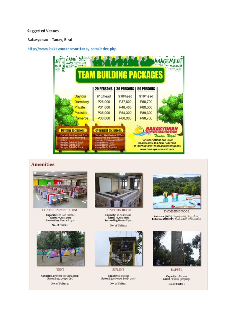 Suggested Venues Bakasyunan - Tanay, Rizal | PDF