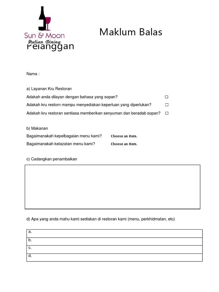 Borang Maklum Balas Pelanggan | PDF