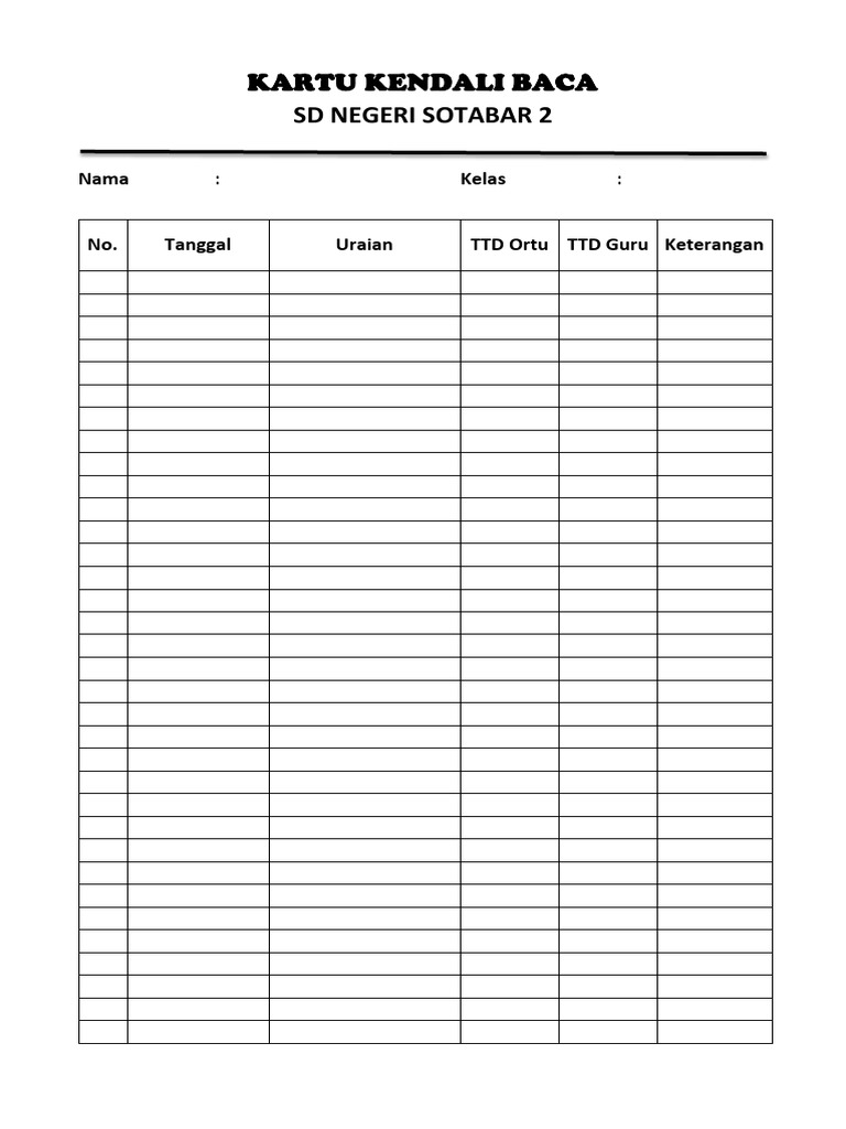 Kartu Kendali Baca | PDF