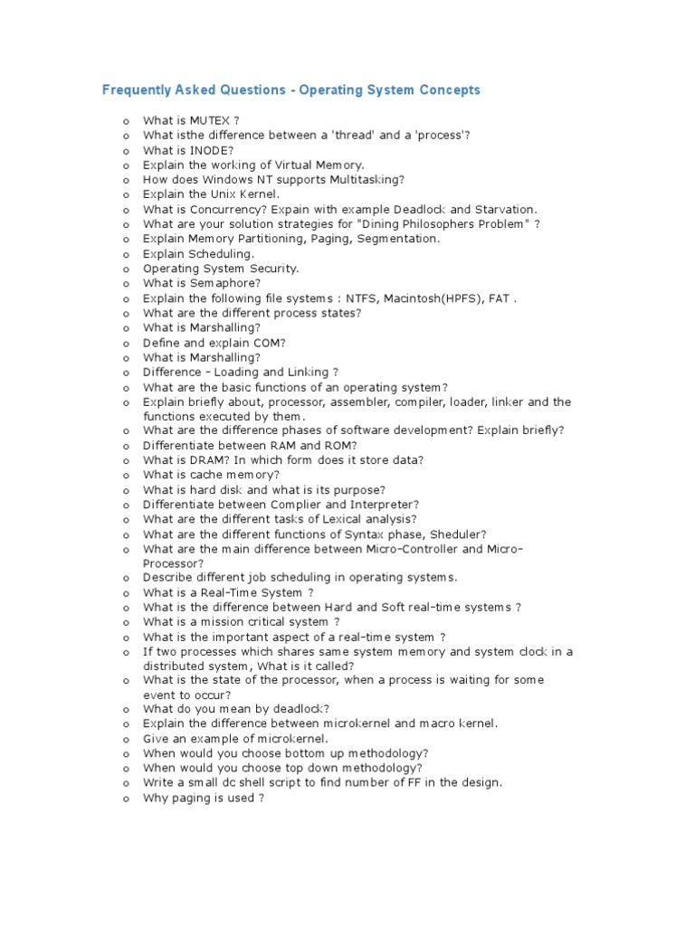Operating System Concepts FAQ Guide | PDF | Operating System ...