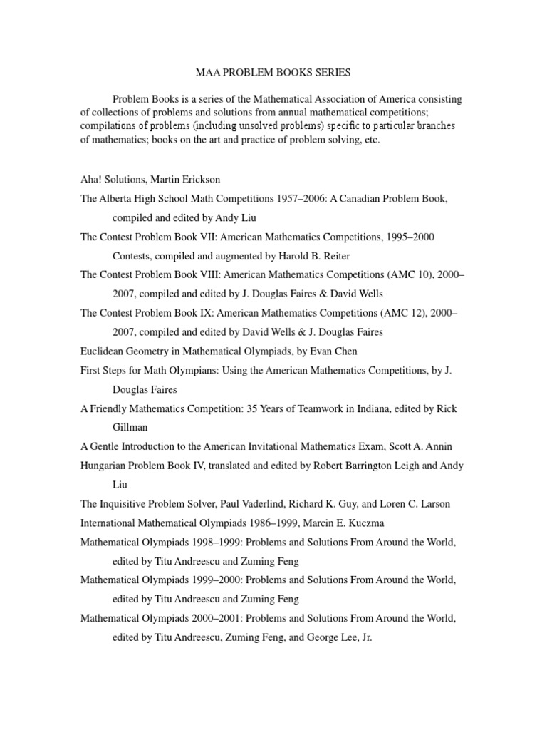 Math - MAA Problem Series List PDF | PDF | Competition | Teaching ...