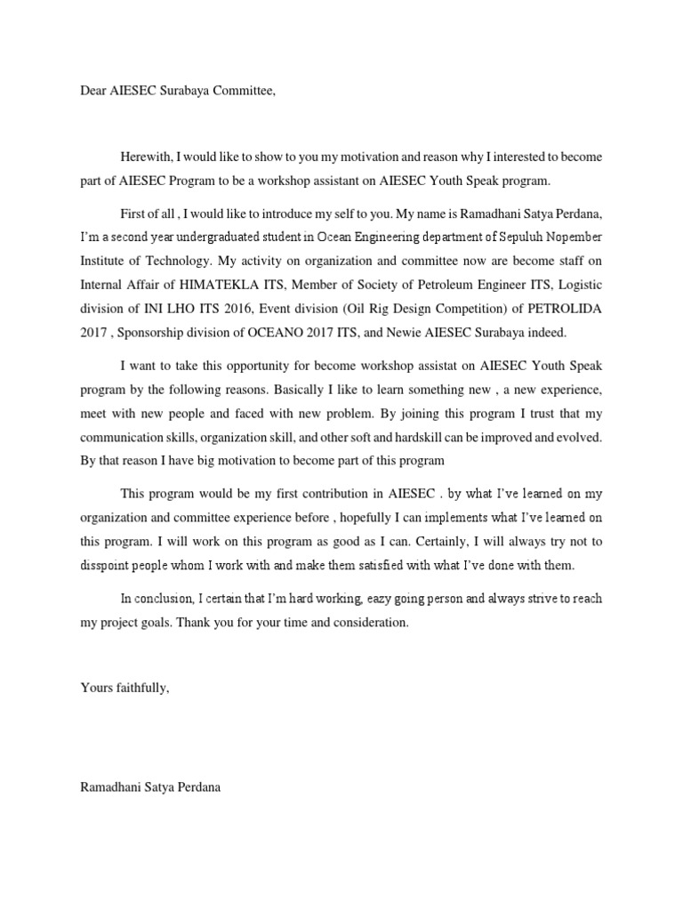 AIESEC Motivation Letter | PDF
