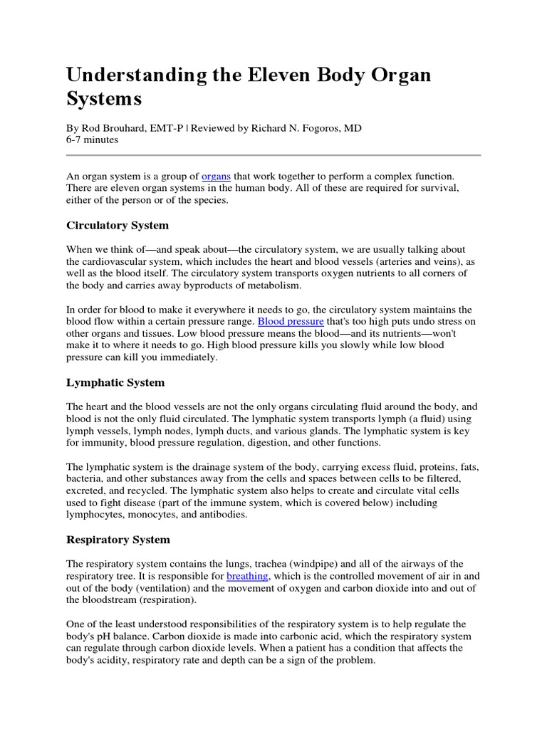 Understanding The Eleven Body Organ Systems | PDF | Circulatory System ...
