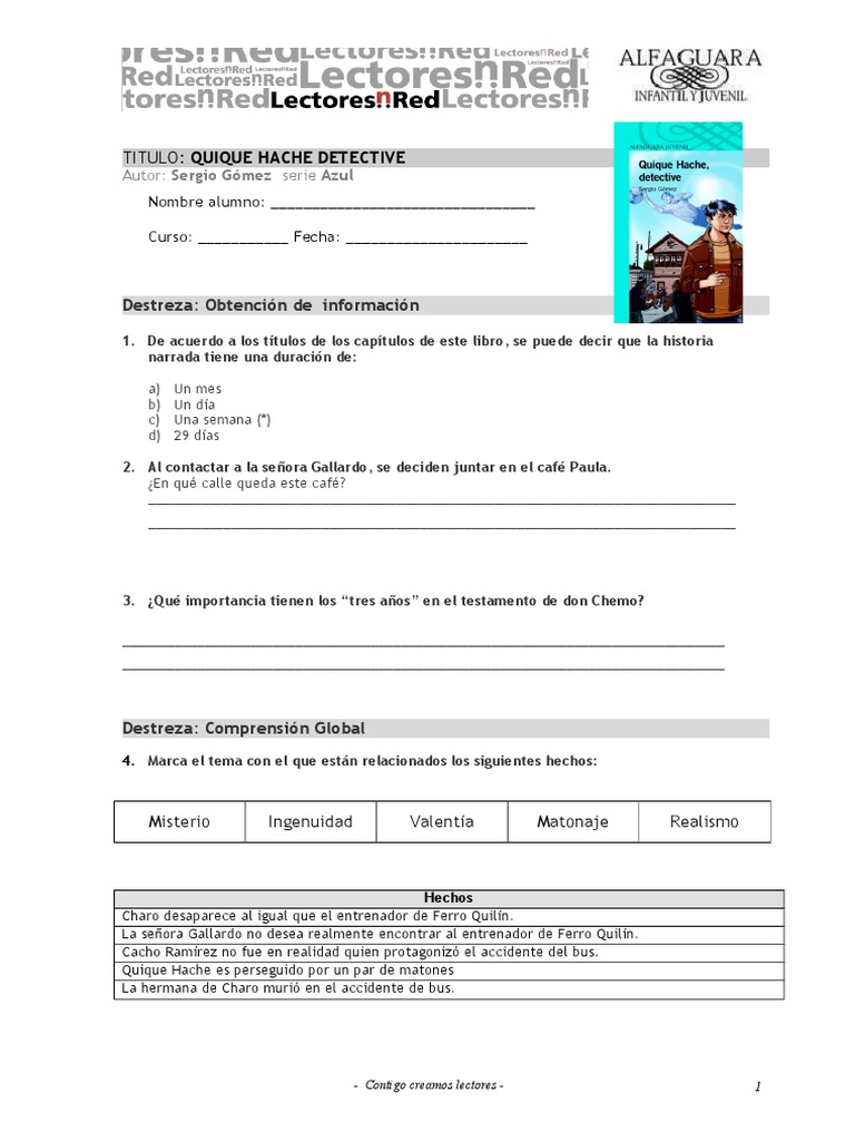 Prueba Quique Hache Detective Profe Pdf Novelas