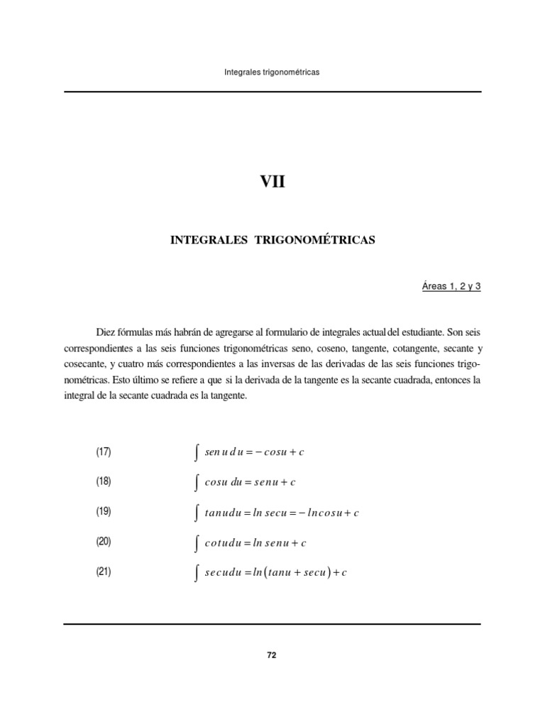 Fórmulas de Integrales Trigonométricas | PDF | Integral | Funciones ...