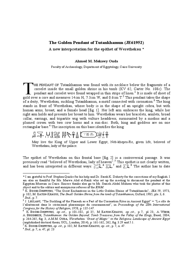 The Golden Pendant of Tutankhamun (JE61952) : A New Interpretation For ...
