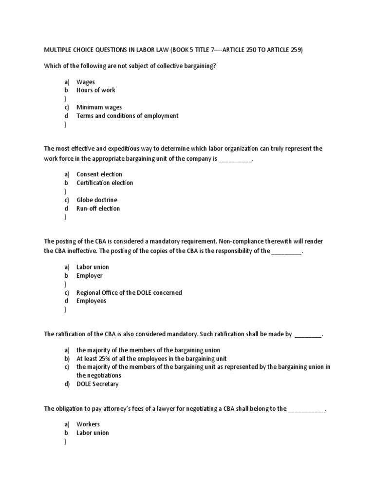 Labor Multiple Choice | PDF | Labour Law | Employment