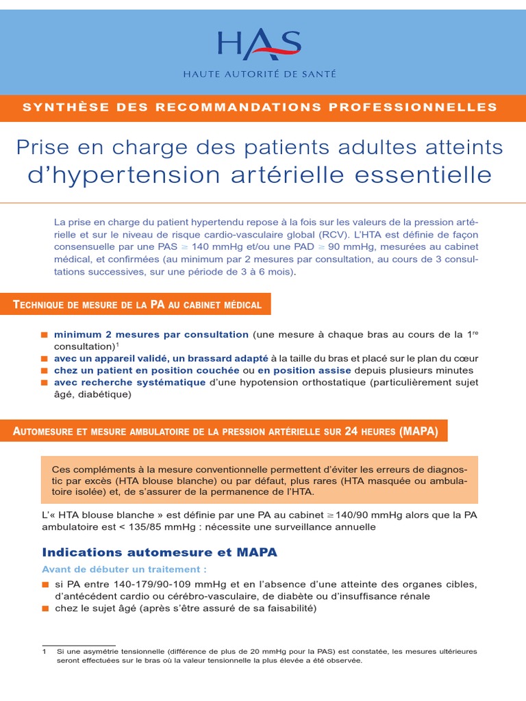 Hta Patient Adulte Synthese | PDF | Hypertension artérielle ...