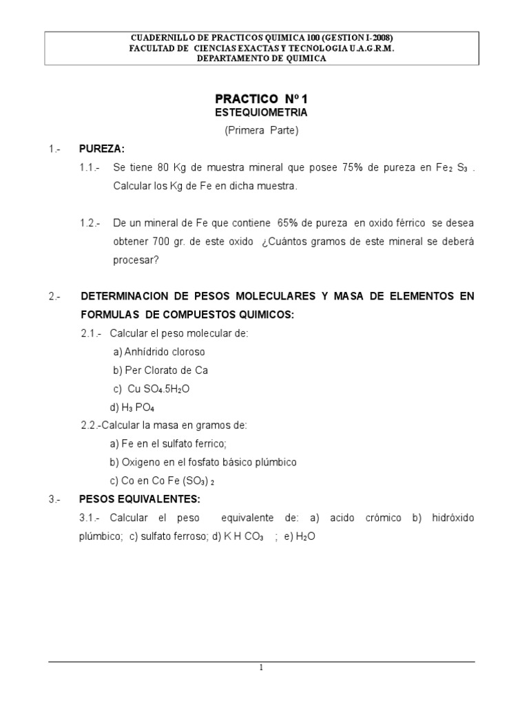 Práctico 1 QMC 100 | PDF | Oxígeno | Amoníaco