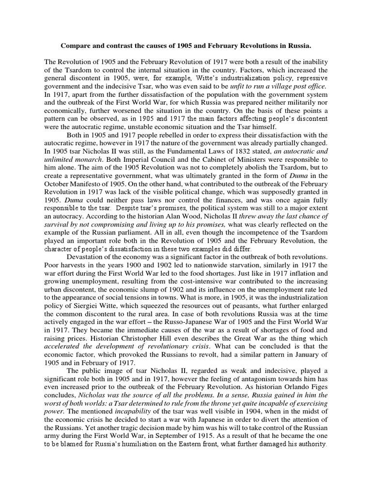 Compare and Contrast The Causes of 1905 and February Revolutions in ...