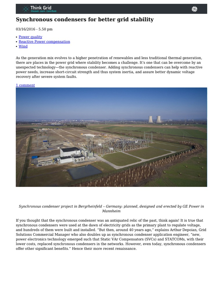 Synchronous Condensers For Better Grid Stability | PDF | Electrical ...