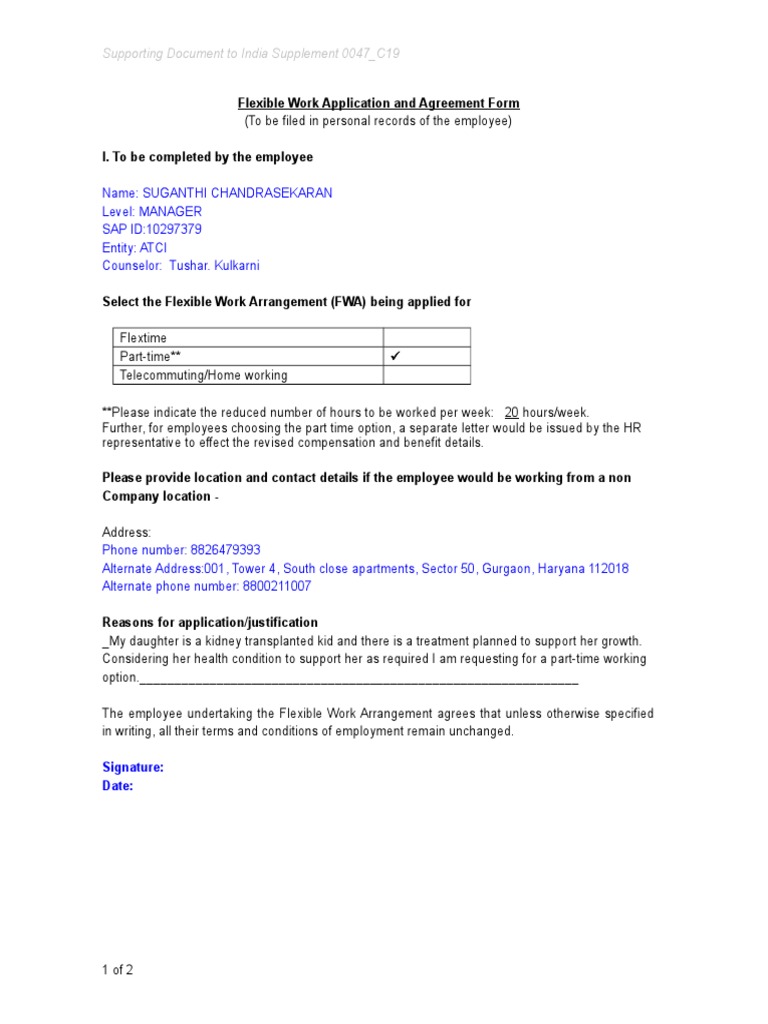 Flexible Work Application and Agreement Form | PDF