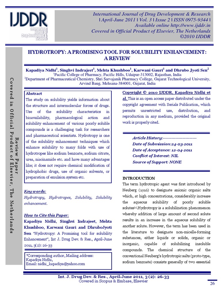 Hydrotropy A Promising Tool For Solubility Enhancementa Review PDF ...