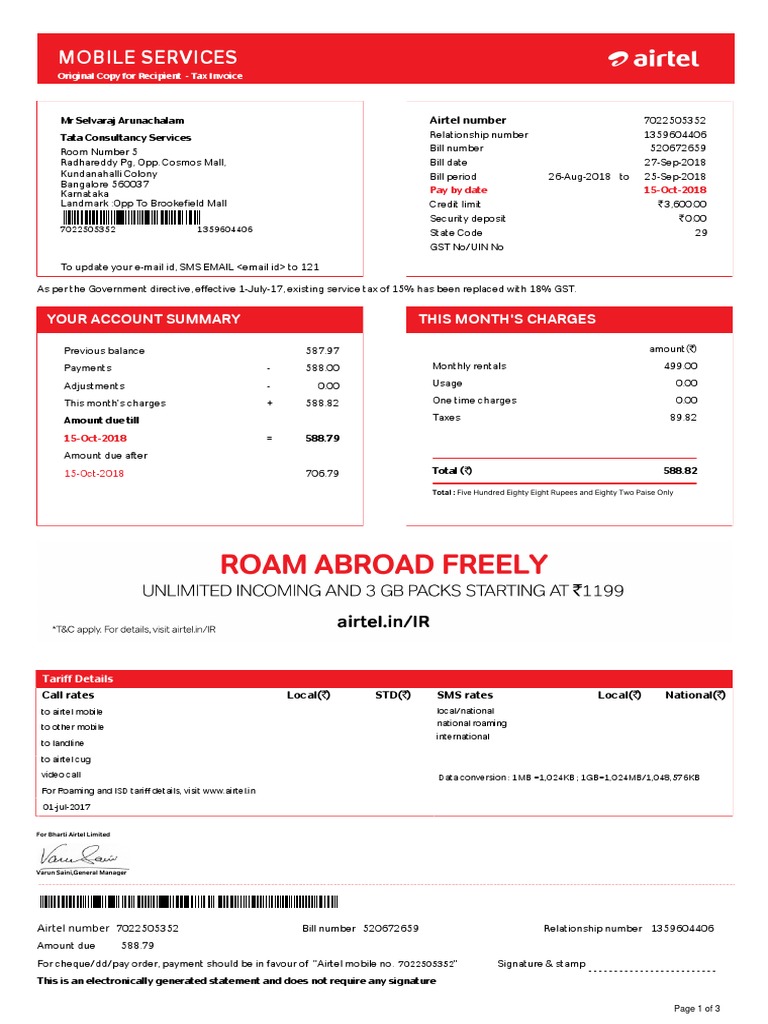 My Post Paid Bill Sep | PDF | Invoice | Payments