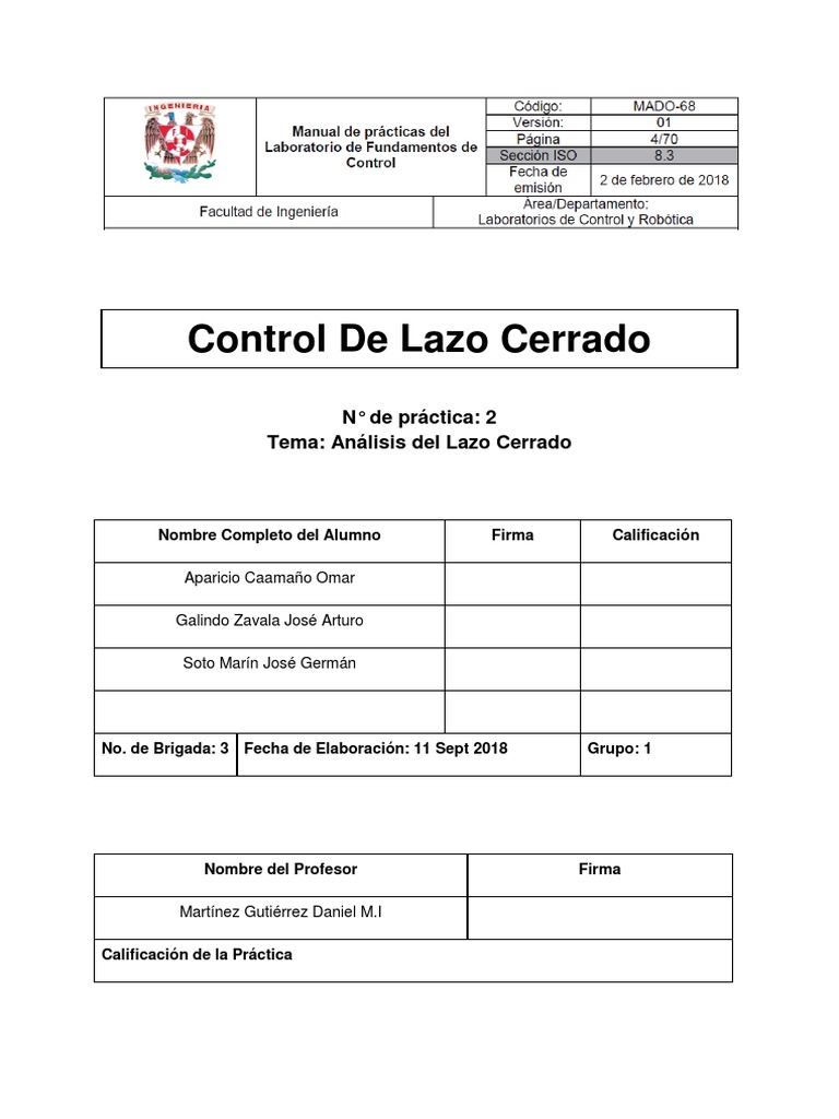 Practica 2 Control de Lazo Cerrado | Amplificador operacional ...